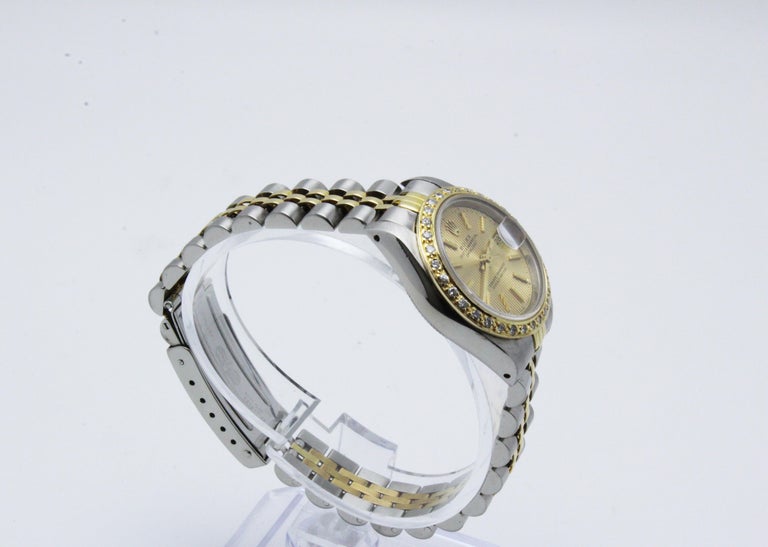 Rolex Datejust Ladies 69163 Champagne Dial Diamond Bezel Rolex Service ...