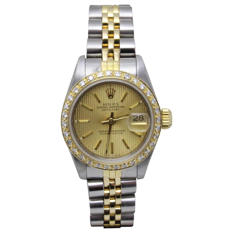 Rolex Datejust Ladies 69163 Champagne Dial Diamond Bezel Rolex Service ...