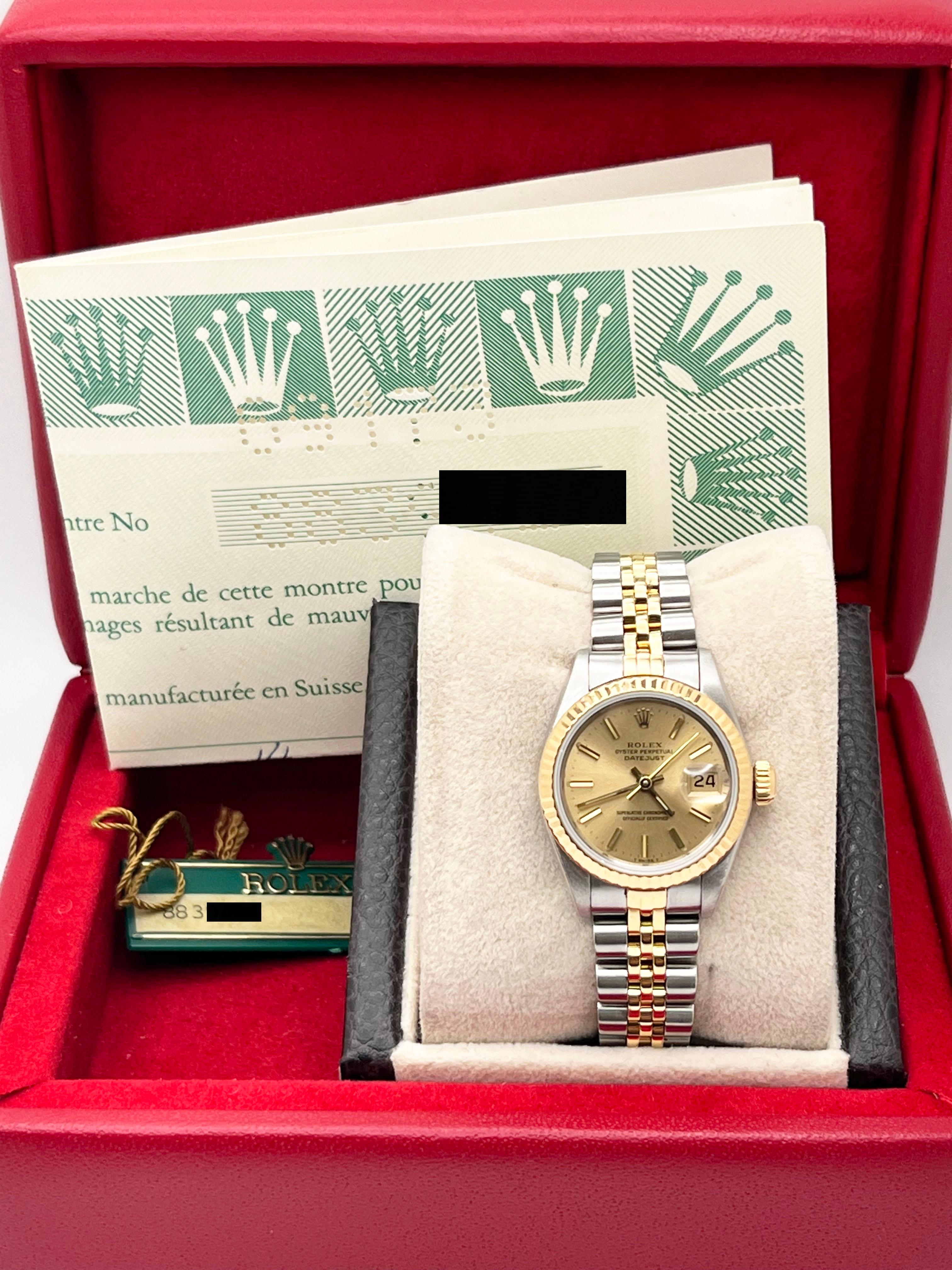 Rolex Datejust Ladies 69173 Champagne Dial 18K Yellow Gold Steel Box ...