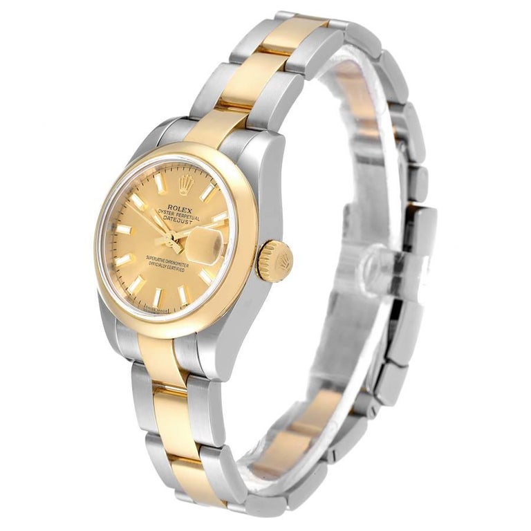 Rolex Datejust Ladies Steel Yellow Gold Champagne Dial Watch 179163 Box ...