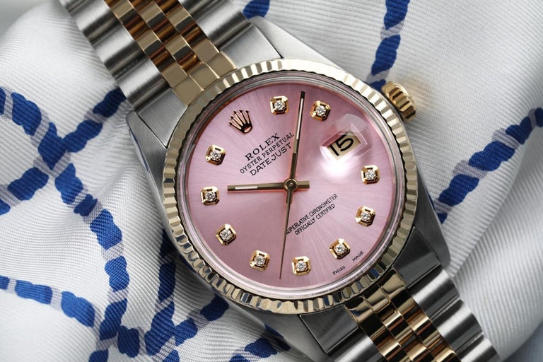 Rolex Datejust Metallic Pink Diamond Dial Yellow Gold and Stainless ...