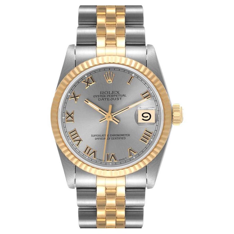 Rolex Montre Datejust Midsize 31 grise à cadran romain en acier et or ...