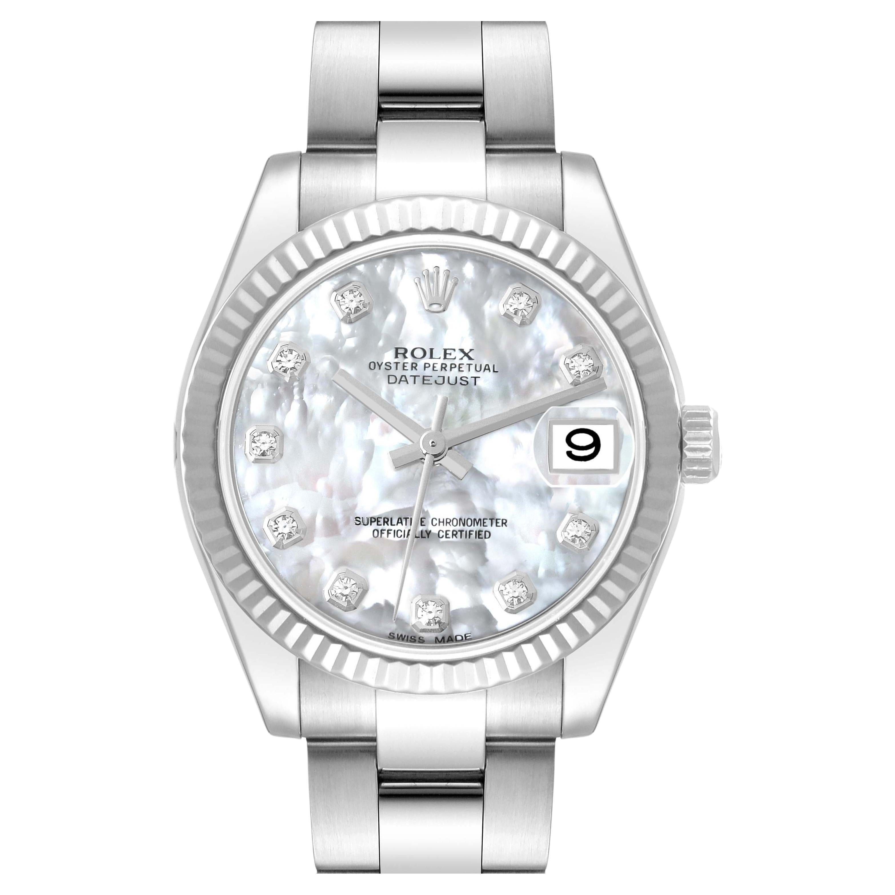 Rolex Datejust Midsize 31 MOP Diamond Dial Steel White Gold Ladies ...