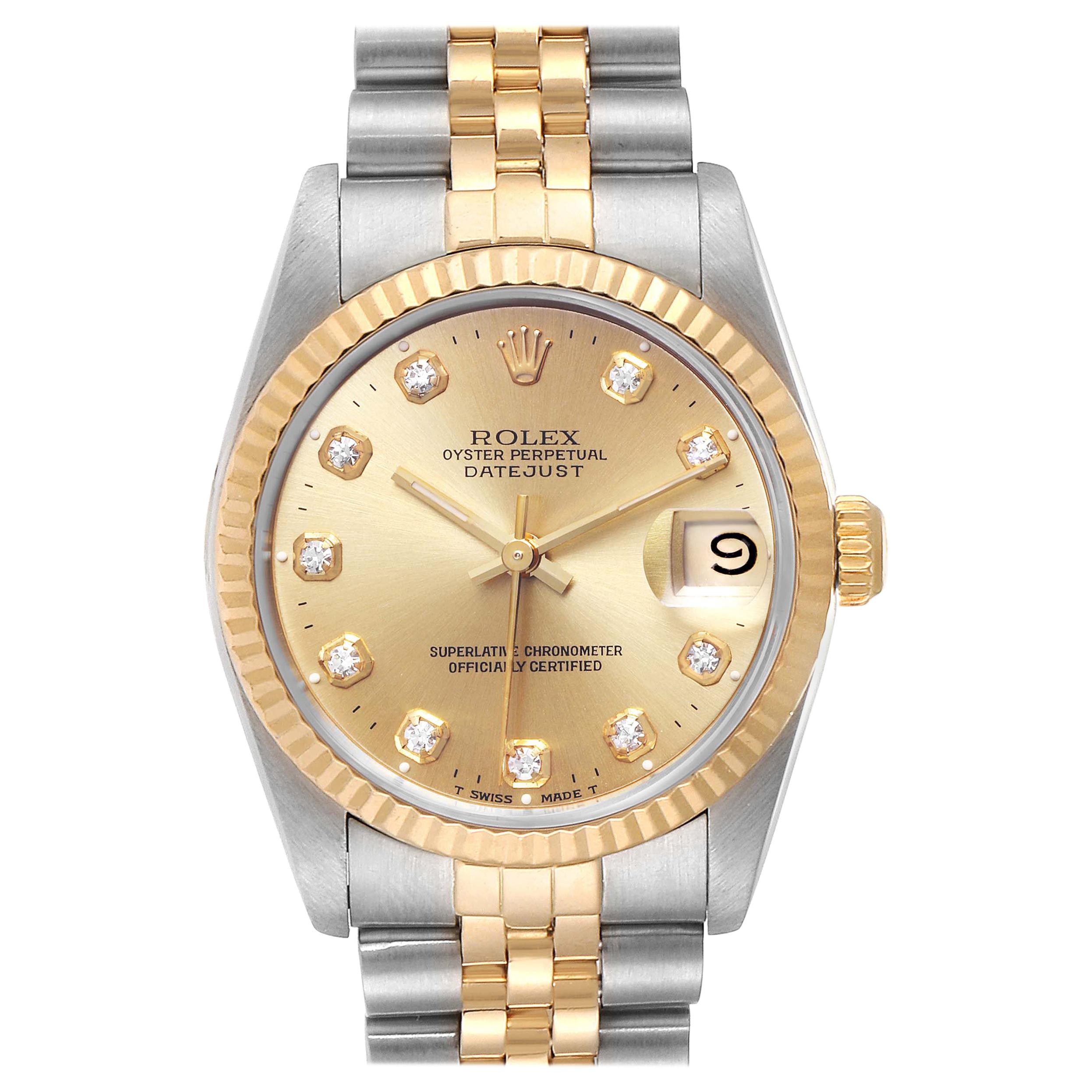 Rolex President Datejust 31 Midsize Yellow Gold Diamond Ladies Watch ...
