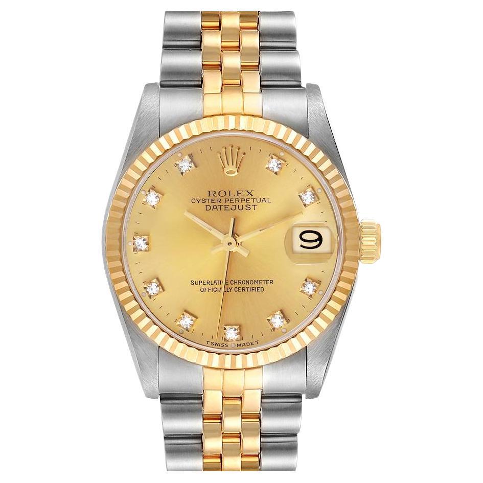 Rolex President Datejust 31 Midsize Yellow Gold Diamond Ladies Watch ...