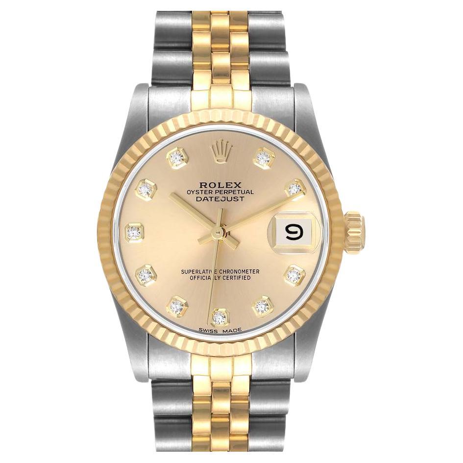 Rolex Datejust 31 Midsize Steel 18 Karat Yellow Gold Diamond Watch ...