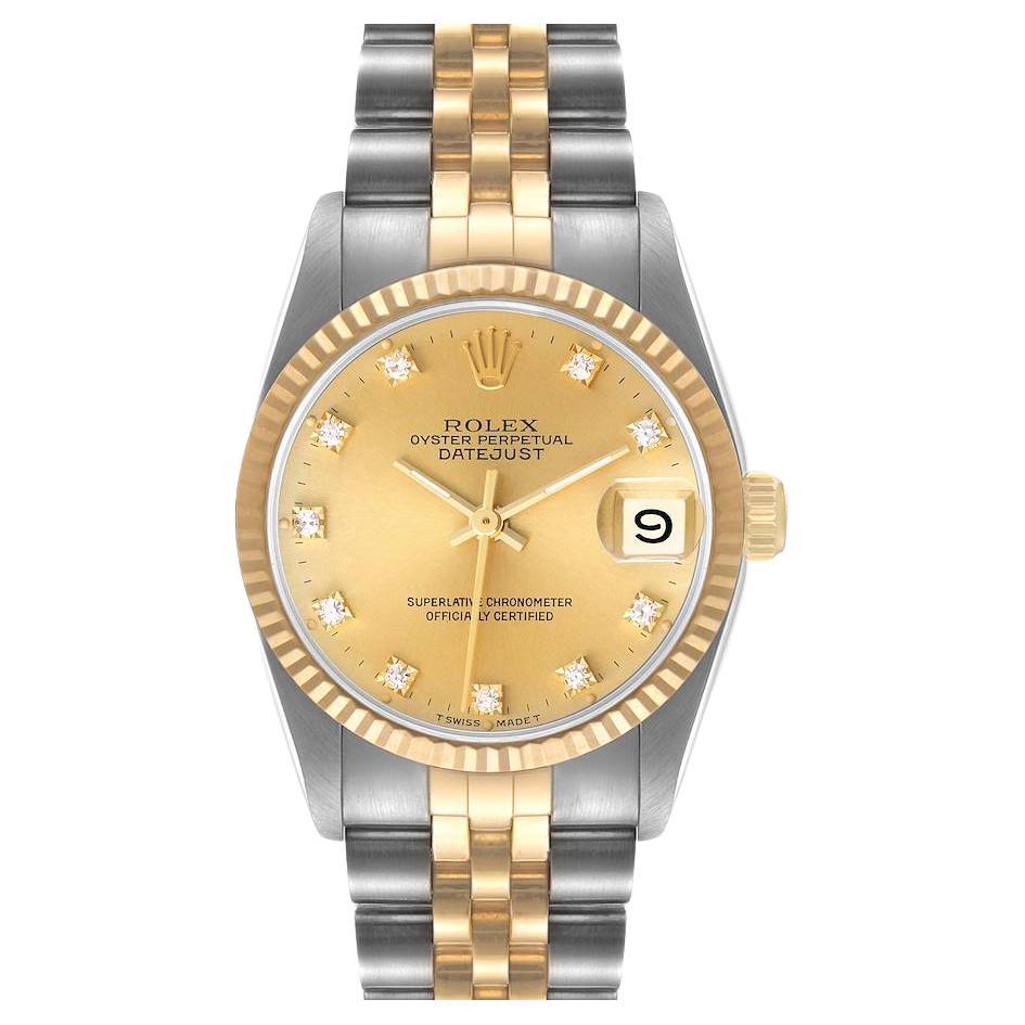 Rolex Datejust 31 Midsize Steel 18 Karat Yellow Gold Diamond Watch ...