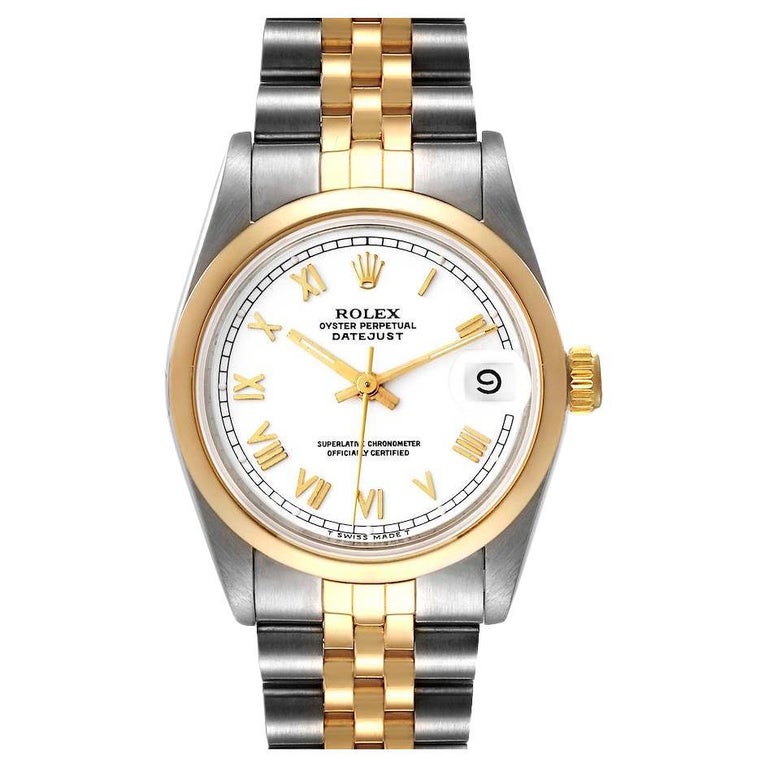 Rolex Datejust Midsize 31 Steel Yellow Gold White Roman Dial Ladies ...