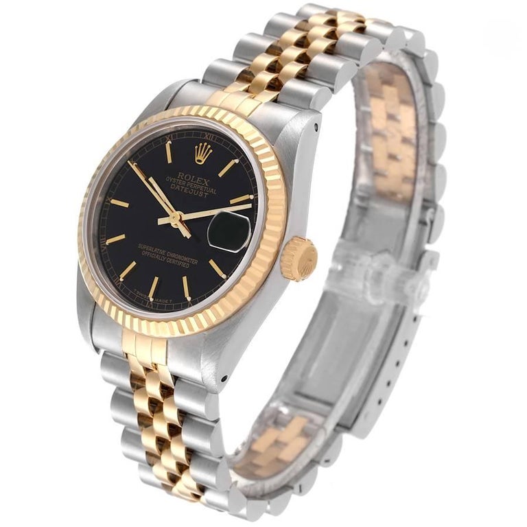 Rolex Datejust Midsize Steel Yellow Gold Black Dial Watch 68273 at 1stDibs