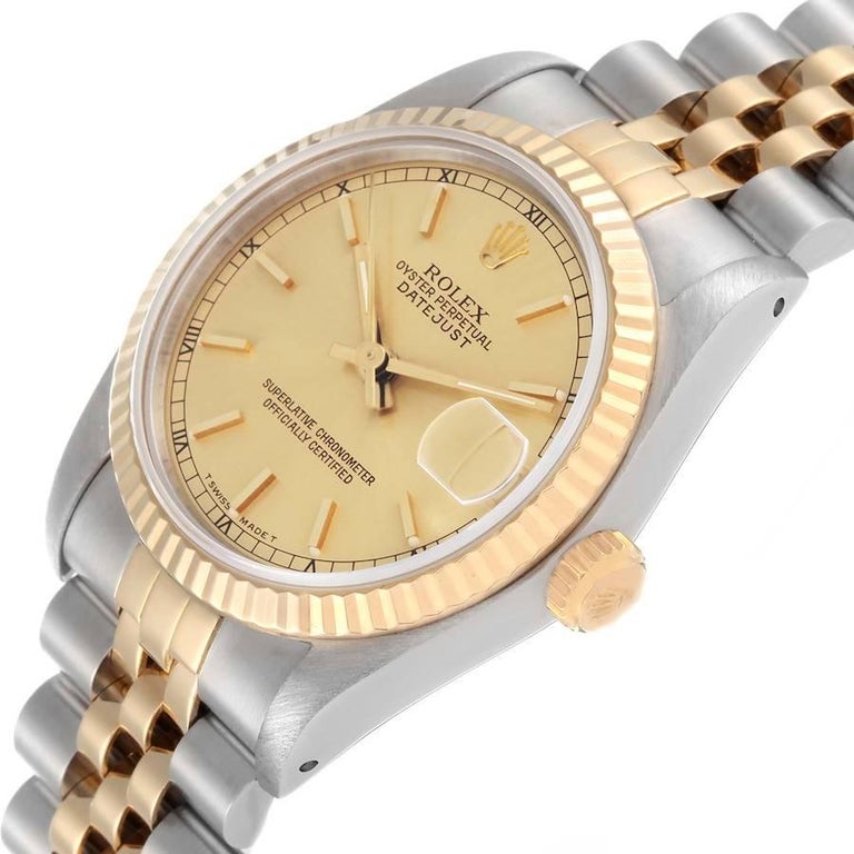 Rolex Datejust Midsize 31mm Steel Yellow Gold Champagne Dial Ladies Watch 68273 at 1stDibs