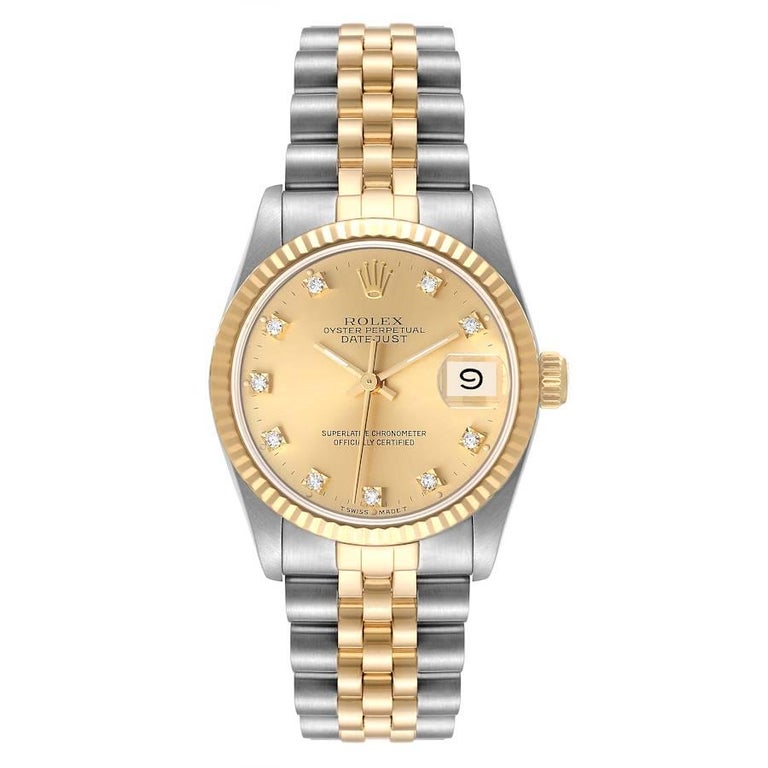 Rolex Datejust Midsize 31mm Steel Yellow Gold Diamond Dial Ladies Watch ...