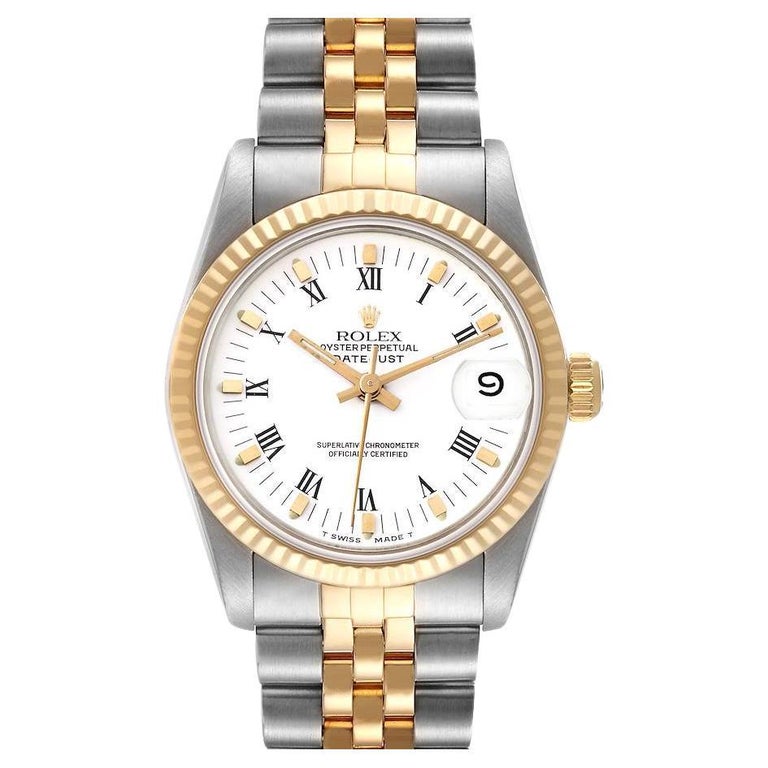 Rolex Datejust Midsize 31mm Steel Yellow Gold White Dial Ladies Watch 68273 For Sale at 1stDibs