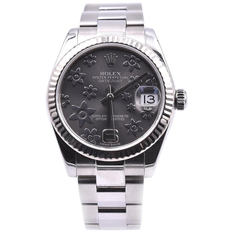 Rolex Datejust Midsize Fluted Bezel Silver Floral Dial Stainless Steel ...