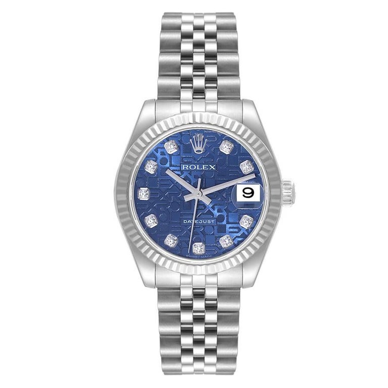 Rolex Datejust Midsize Steel White Gold Blue Diamond Dial Ladies Watch ...