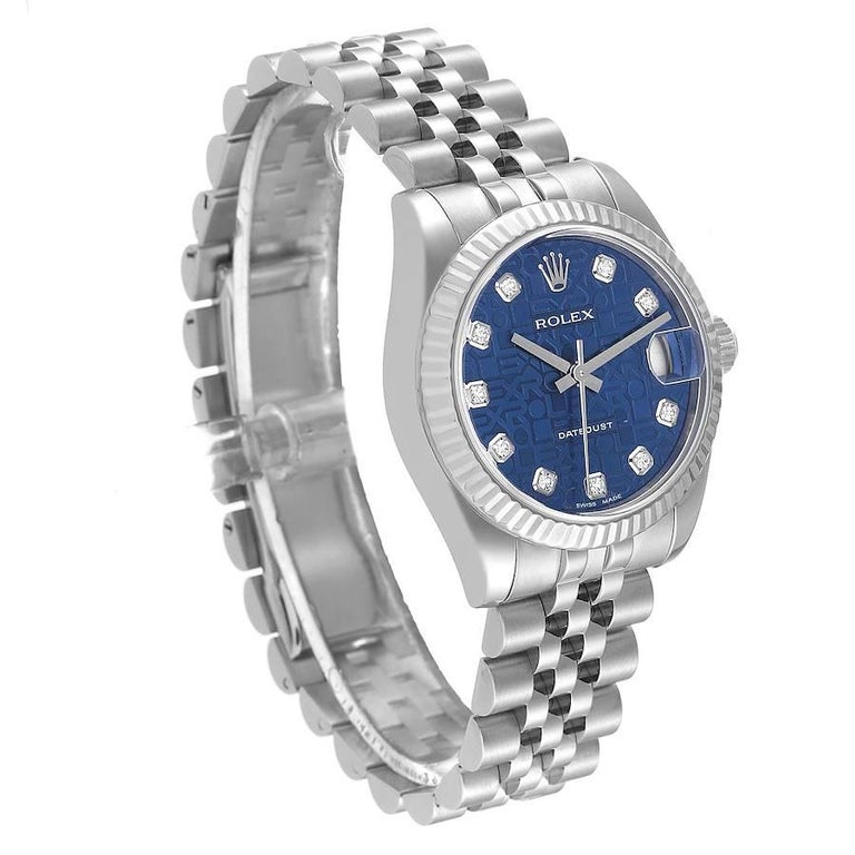 Rolex Datejust Midsize Steel White Gold Blue Diamond Dial Ladies Watch ...