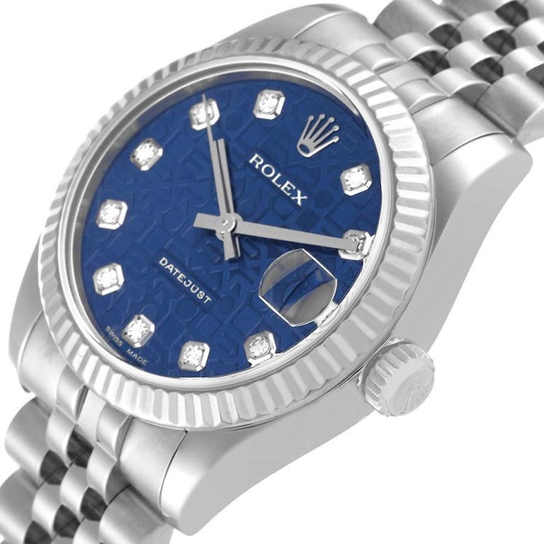 Rolex Datejust Midsize Steel White Gold Blue Diamond Dial Ladies Watch ...