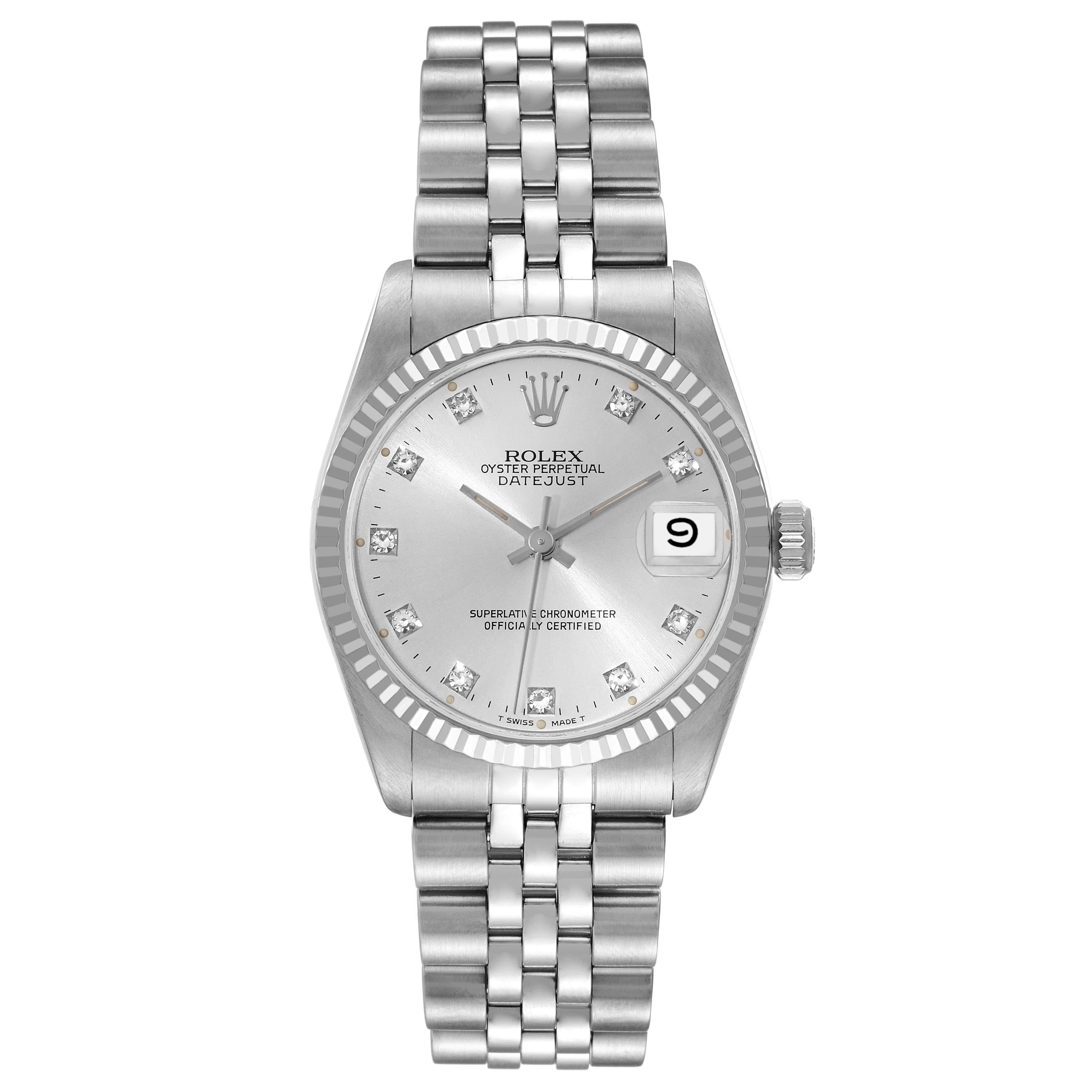 Rolex Datejust Midsize Steel White Gold Diamond Dial Ladies Watch 68274 ...