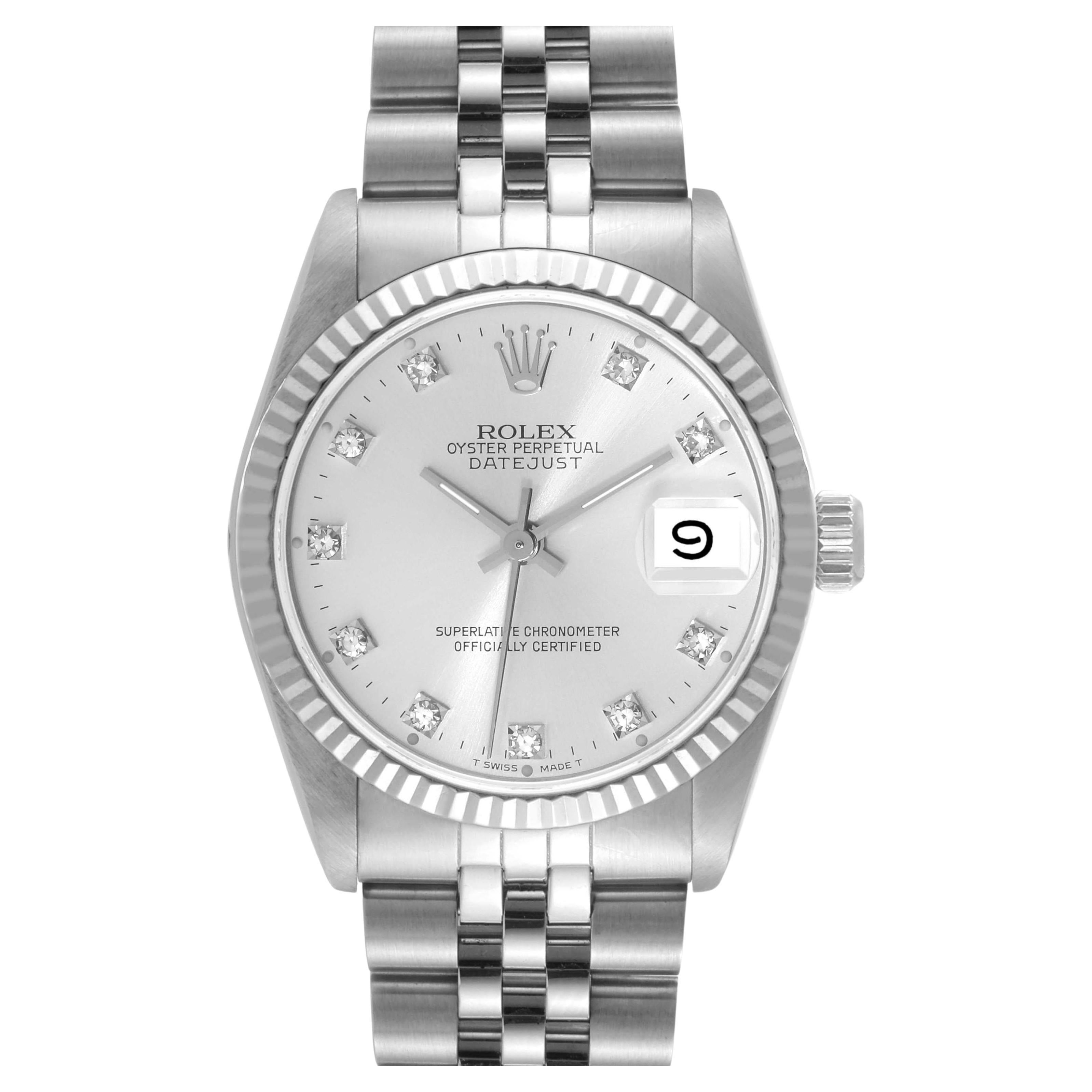 Rolex Datejust Midsize Steel White Gold Diamond Dial Ladies Watch 68274 ...