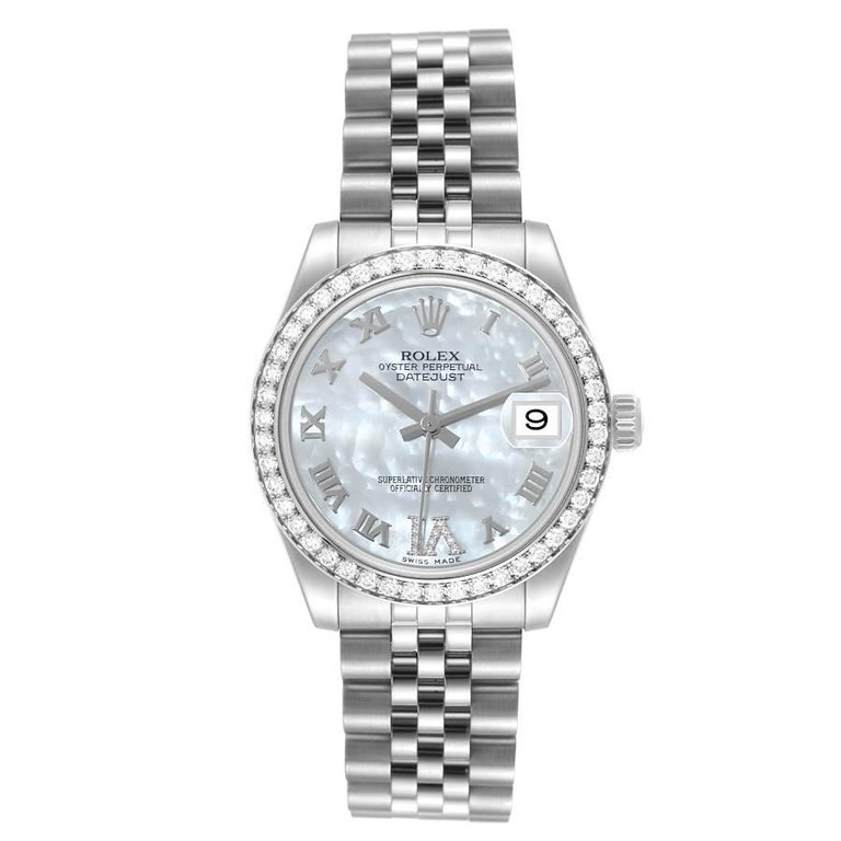 Rolex Datejust Midsize Steel White Gold MOP Diamond Ladies Watch 178384 ...