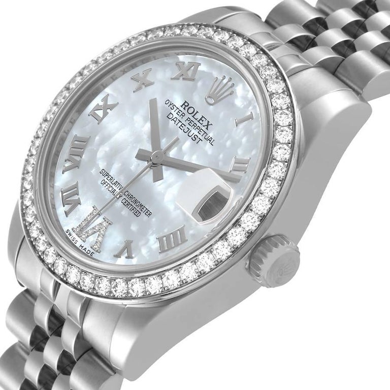 Rolex Datejust Midsize Steel White Gold MOP Diamond Ladies Watch 178384 ...