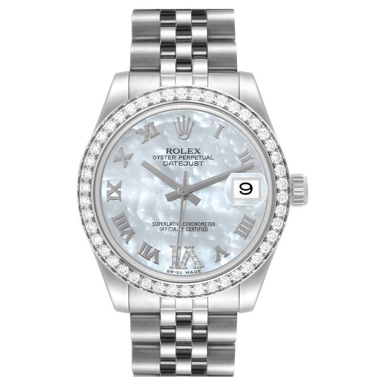 Rolex Datejust Midsize Steel White Gold MOP Diamond Ladies Watch 178384 ...