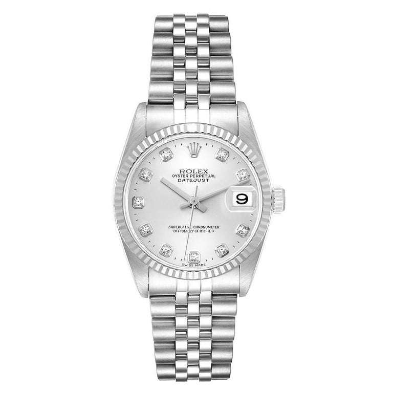 Rolex Datejust Midsize Steel White Gold Silver Diamond Dial Ladies ...