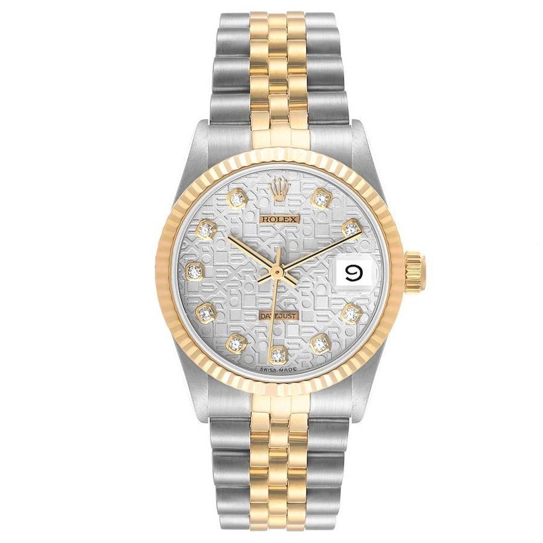 Rolex Datejust Midsize Steel Yellow Gold Diamond Dial Ladies Watch 68273 For Sale at 1stDibs