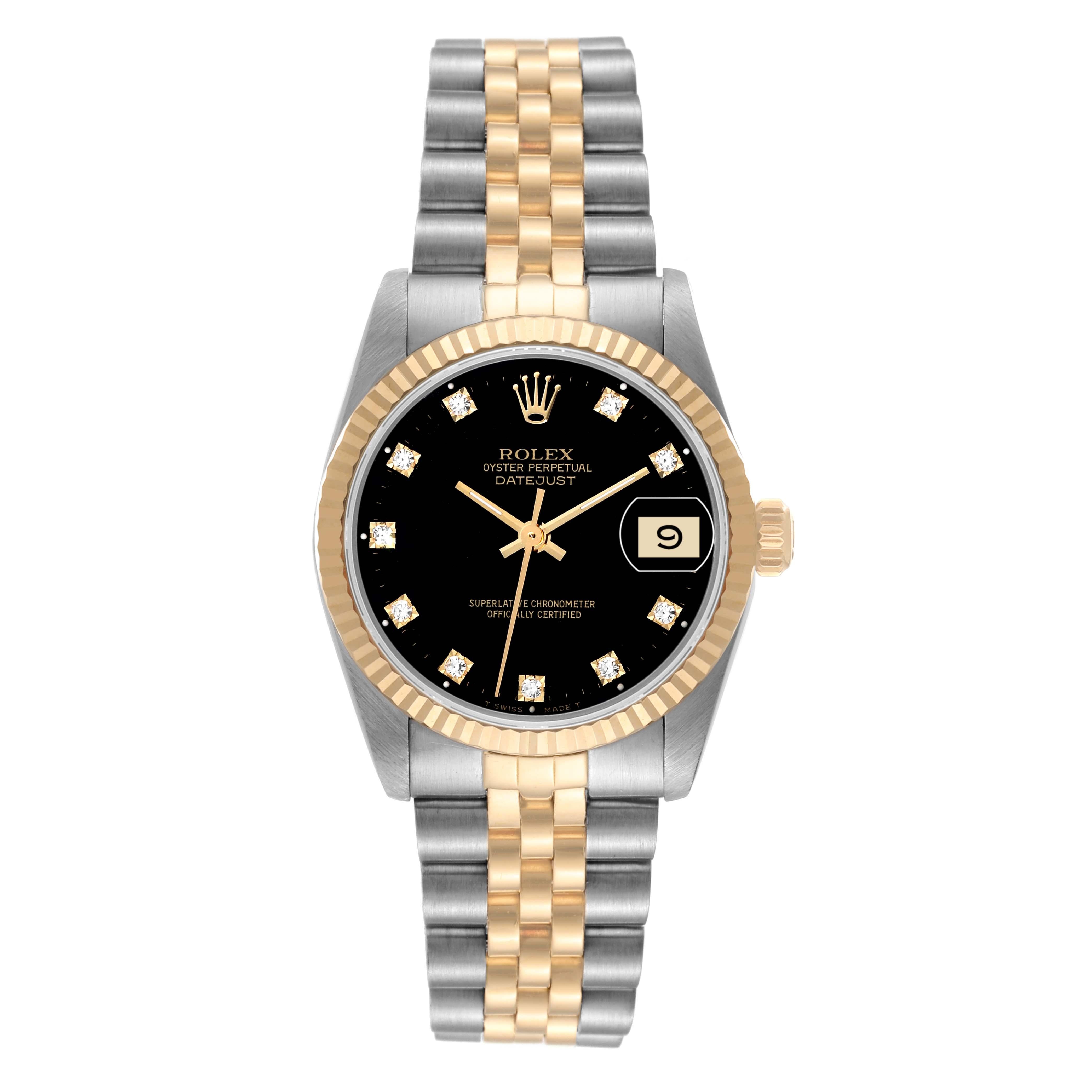 Rolex Datejust Midsize Steel Yellow Gold Diamond Dial Ladies Watch ...