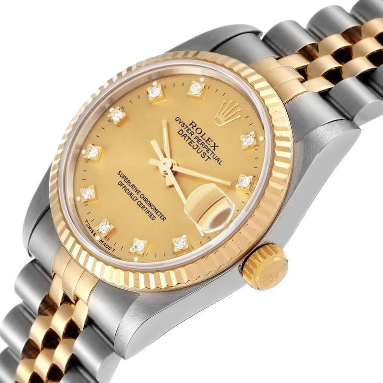 Rolex Datejust Midsize Steel Yellow Gold Diamond Dial Ladies Watch ...