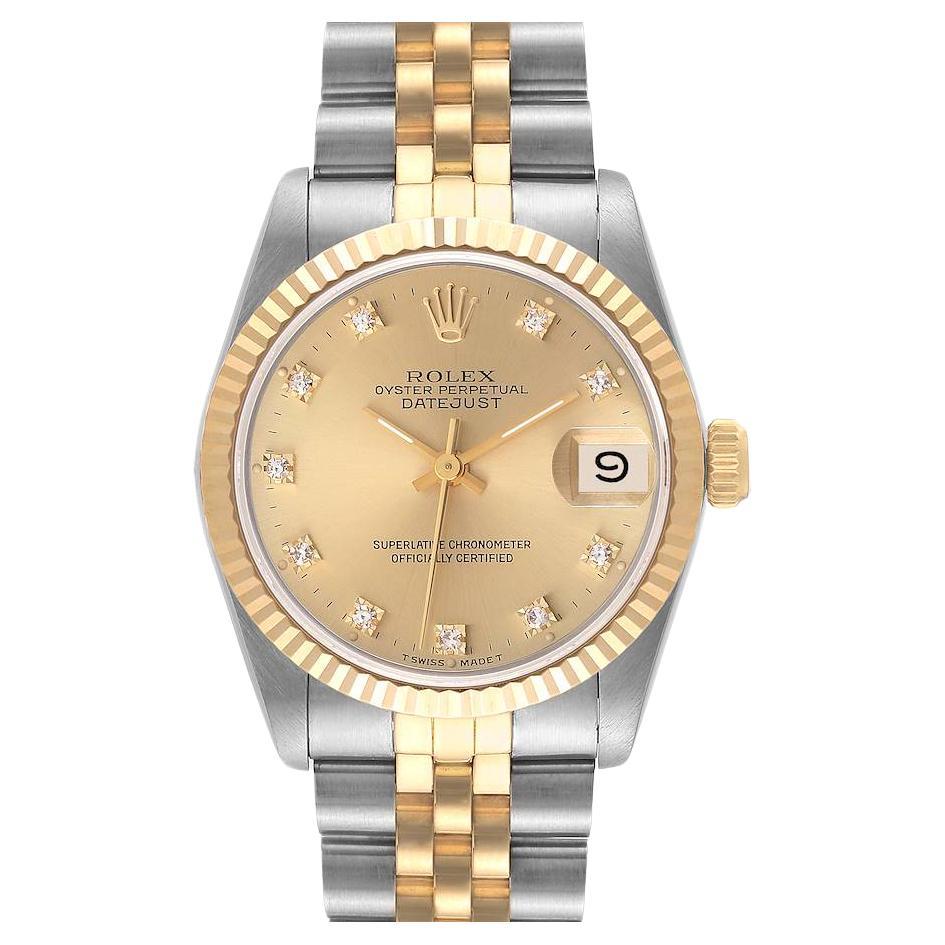 Rolex Datejust Midsize Steel Yellow Gold Black Dial Ladies Watch 68273 ...