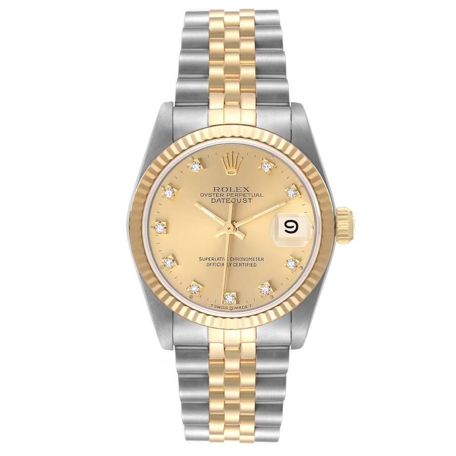 Rolex Datejust Midsize Steel Yellow Gold Diamond Dial Watch 68273 Box ...