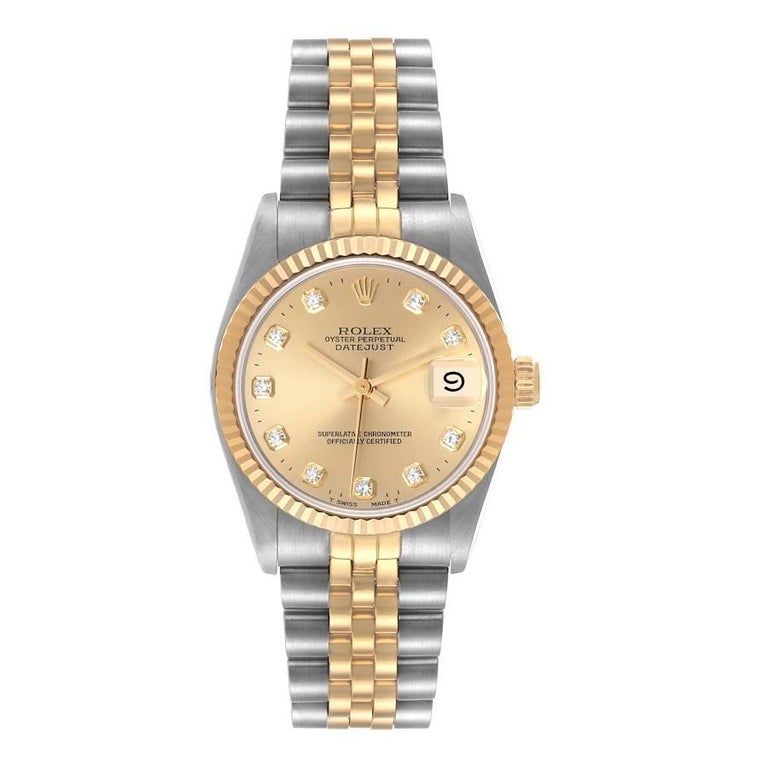 Rolex Datejust Midsize Steel Yellow Gold Diamond Dial Watch 68273 For ...