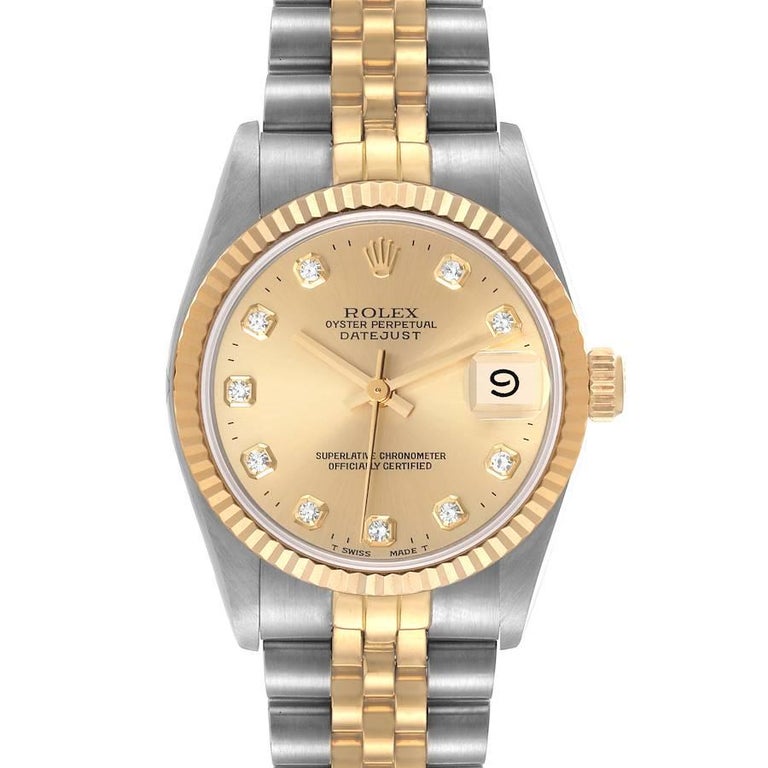 Rolex Datejust Midsize Steel Yellow Gold Diamond Dial Watch 68273 For ...