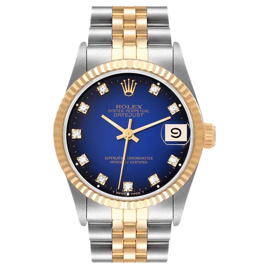 Rolex Datejust Midsize Steel Yellow Gold Diamond Ladies Watch 68273 Box Papers at 1stDibs