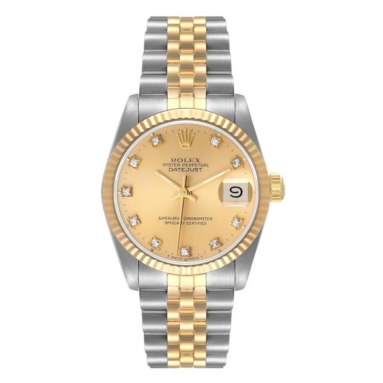 Rolex Datejust Midsize Steel Yellow Gold Diamond Ladies Watch 68273 at 1stDibs