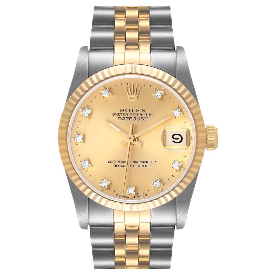 Rolex Datejust 31 Midsize Steel 18 Karat Yellow Gold Diamond Watch ...