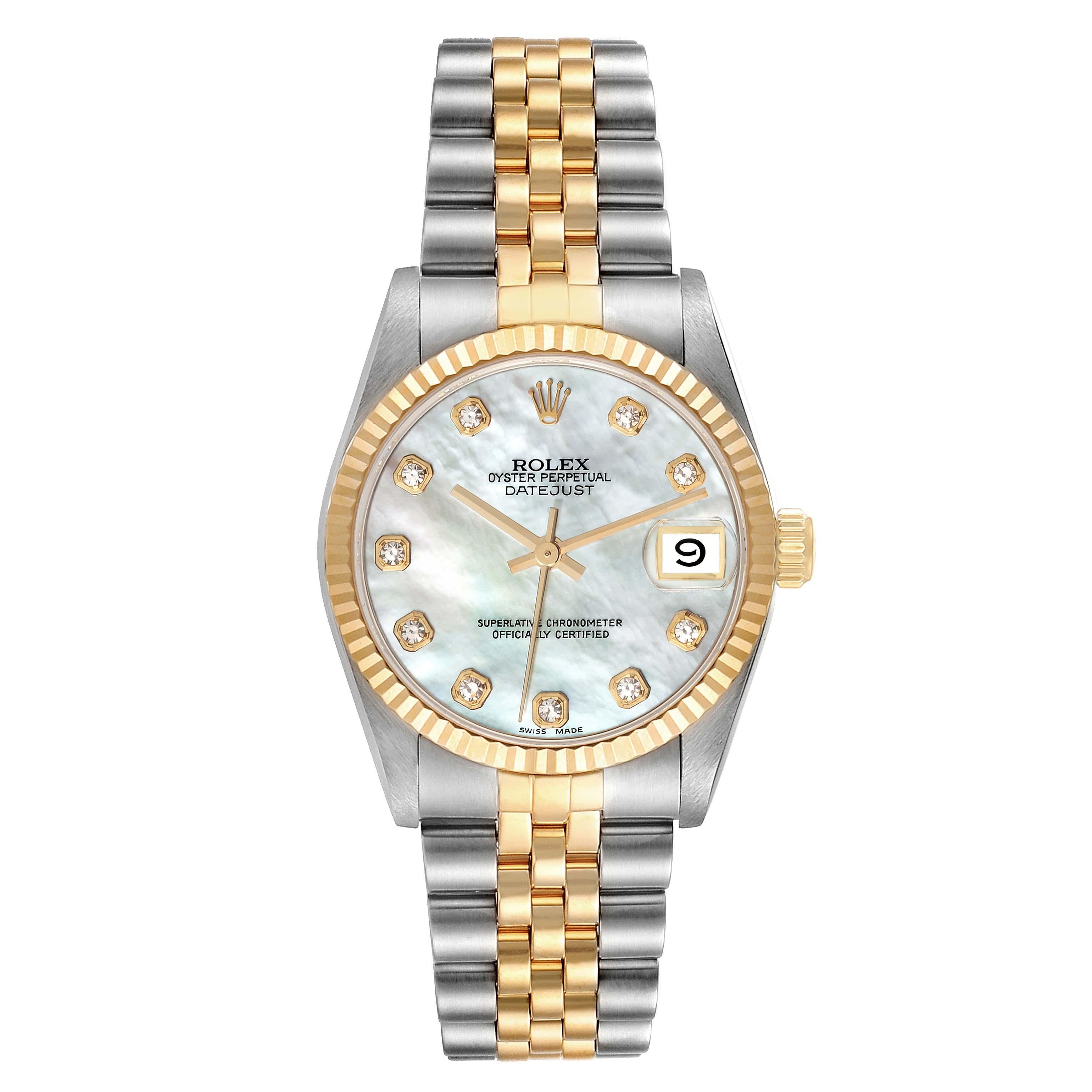 Rolex Datejust Midsize Steel Yellow Gold MOP Diamond Dial Ladies Watch ...