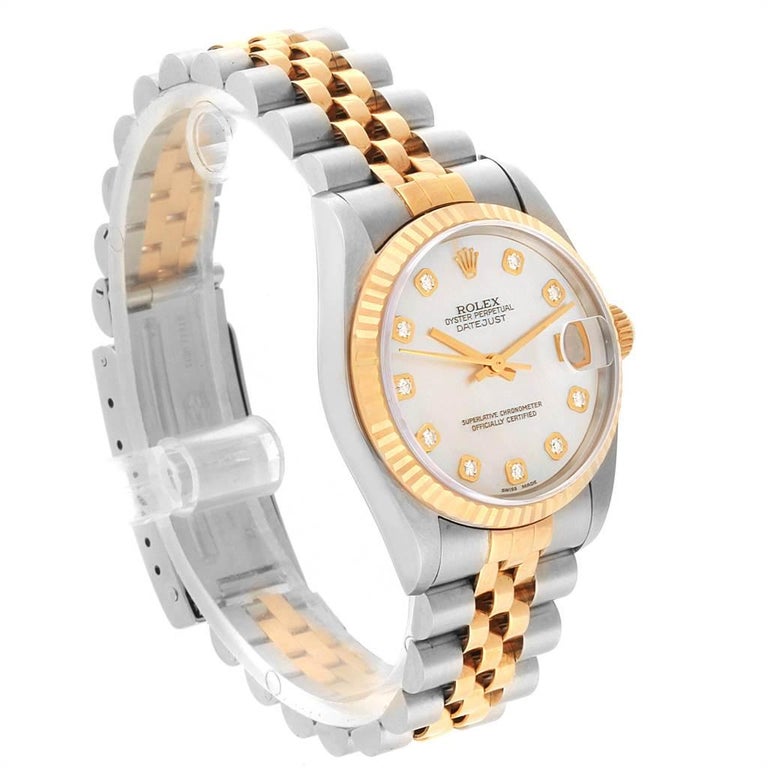 Rolex Datejust Midsize Steel Yellow Gold MOP Diamond Ladies Watch 78273 ...