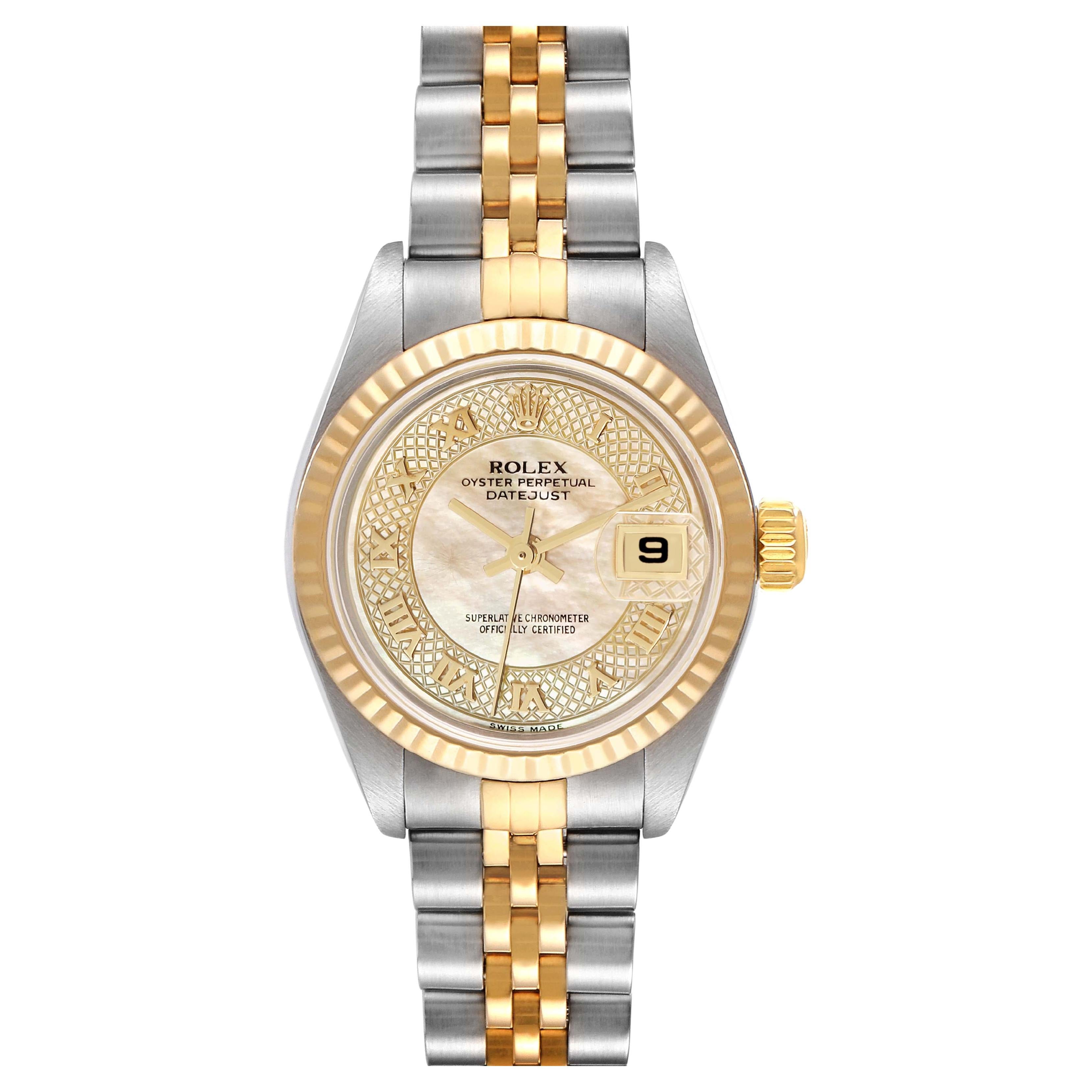 Rolex Datejust Steel Yellow Gold Mother Of Pearl Diamond Dial Ladies ...