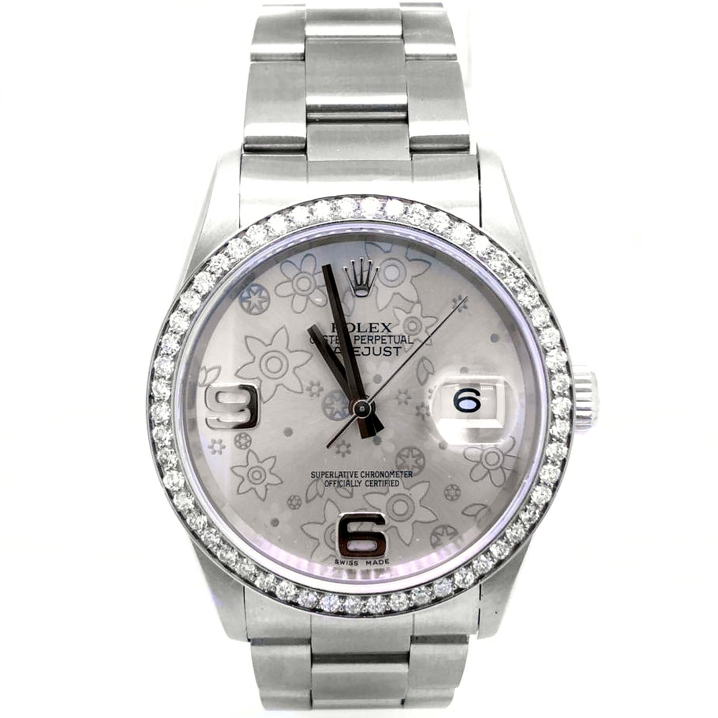 Rolex Datejust Oyster Perpetual Diamond Bezel Floral Motif Dial Steel ...