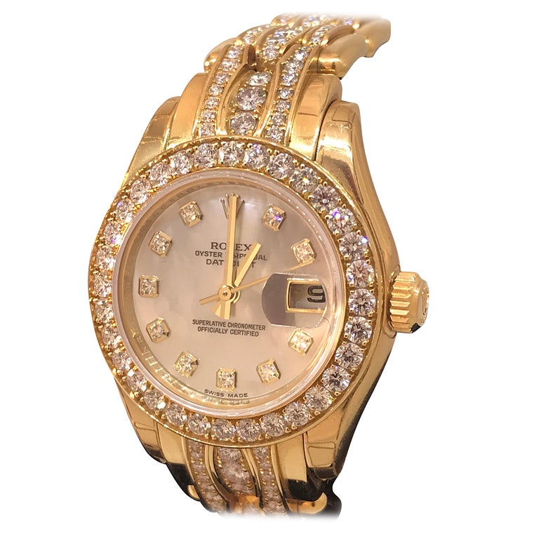 Rolex Datejust Pearlmaster Yellow Gold Diamond Set Bracelet Lady Watch ...