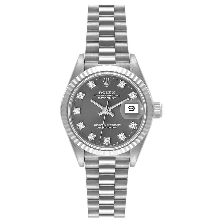 Rolex Datejust President White Gold Slate Diamond Dial Ladies Watch ...