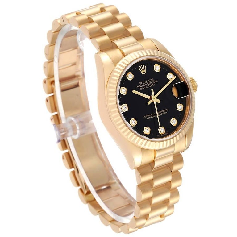 Rolex Datejust President Midsize Yellow Gold Diamond Dial Ladies Watch ...