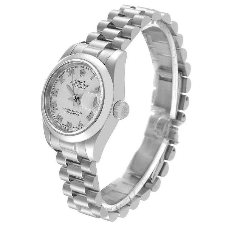 Rolex Datejust President Platinum Silver Dial Ladies Watch 179166 Box ...