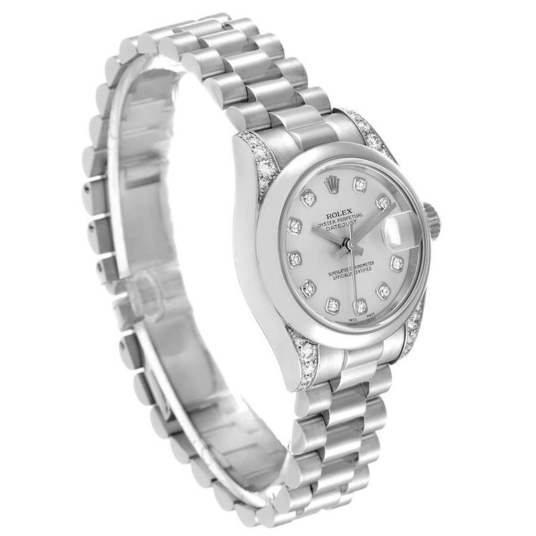Rolex Datejust President Platinum Silver Diamond Ladies Watch 179296 ...