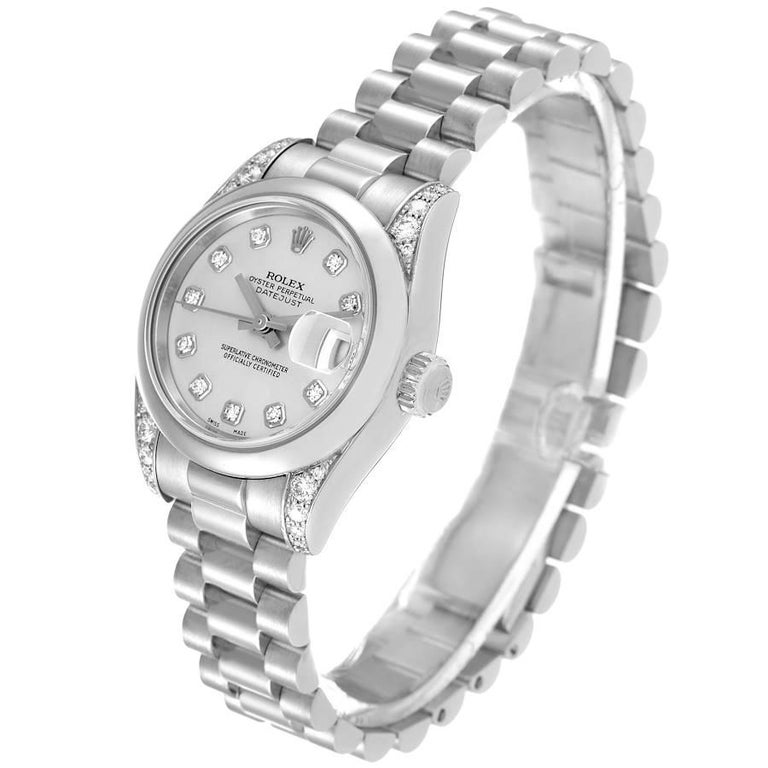 Rolex Datejust President Platinum Silver Diamond Ladies Watch 179296 ...