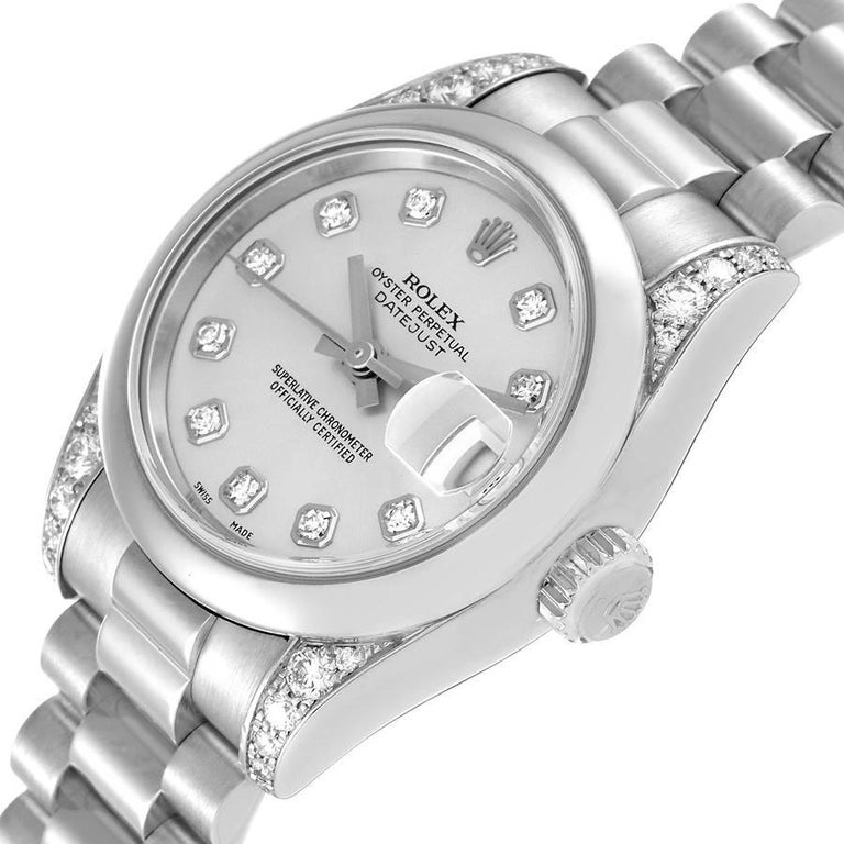 Rolex Datejust President Platinum Silver Diamond Ladies Watch 179296 ...