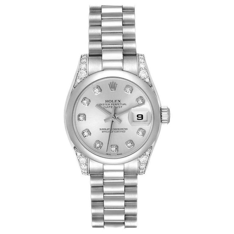 Rolex Datejust President Platinum Silver Diamond Ladies Watch 179296 ...