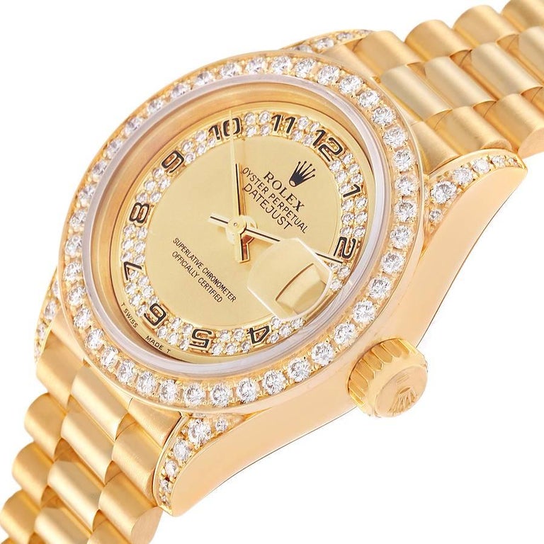 Rolex Datejust President Yellow Gold Diamond Bezel Ladies Watch 69158 ...
