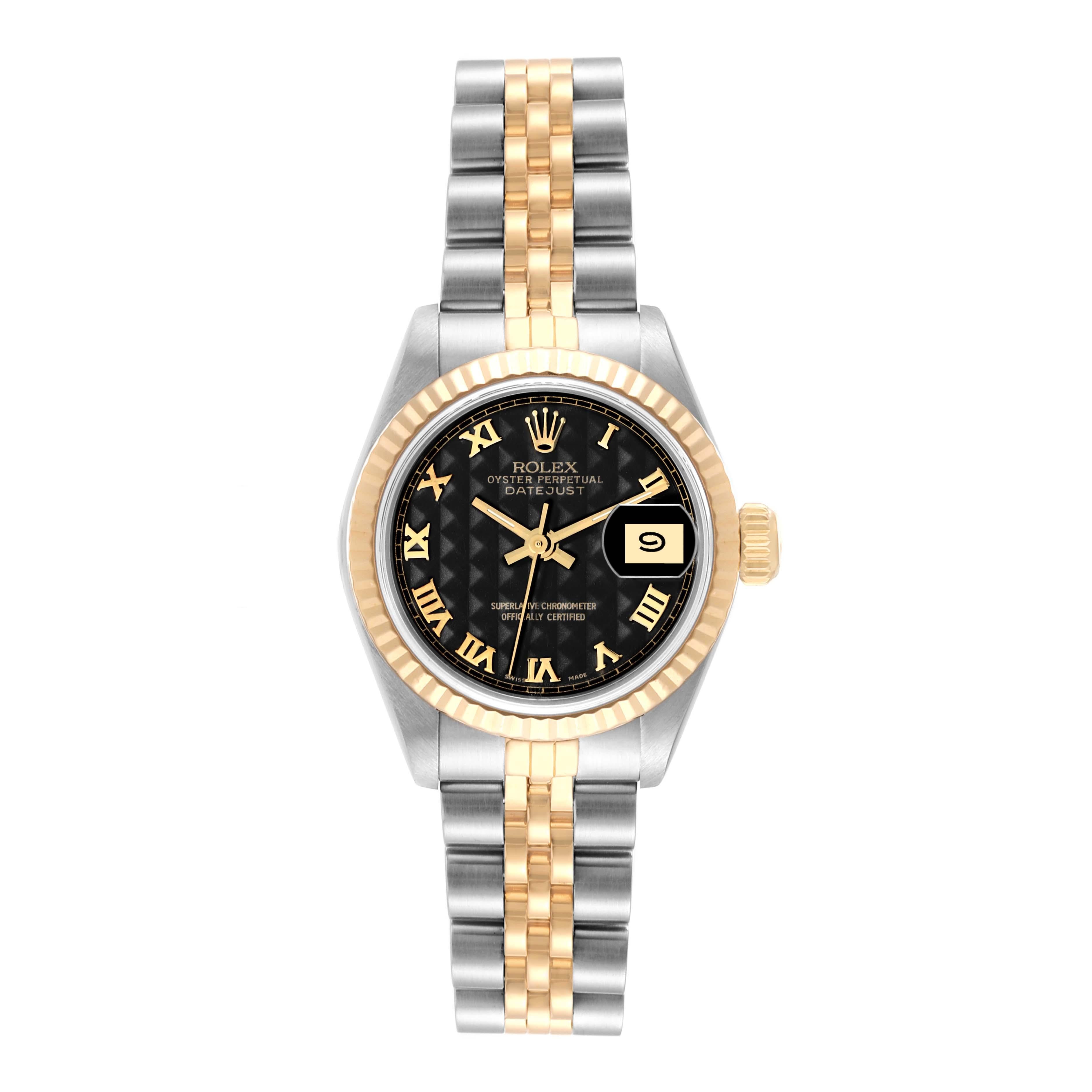 Rolex Datejust Pyramid Dial Steel Yellow Gold Ladies Watch 69173 Box ...